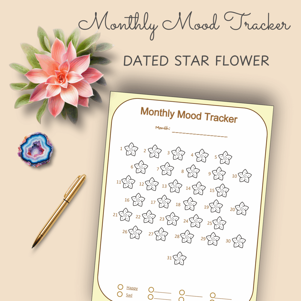 Printable Monthly Mood Tracker – Star Flower Theme – Letter Size PDF ...