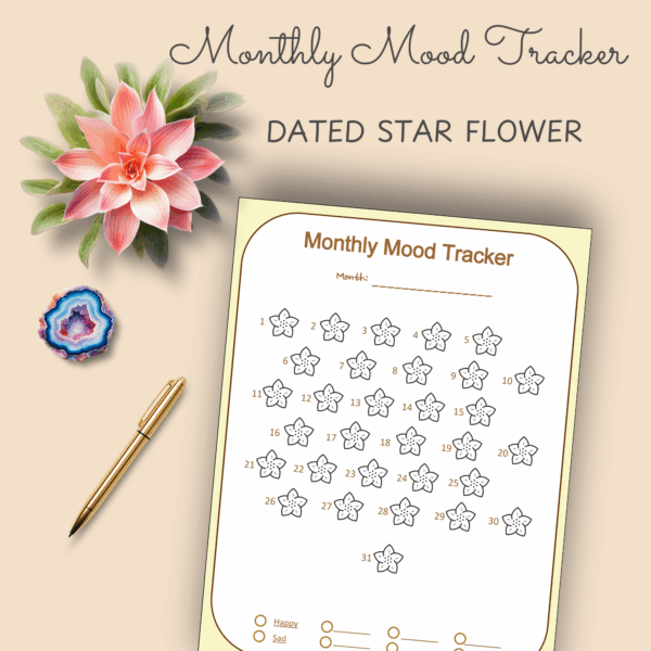 Printable Monthly Mood Tracker – Star Flower Theme – Letter Size PDF ...