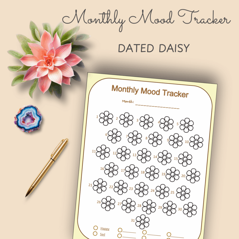 Printable Monthly Mood Tracker – Daisy Theme – Letter Size PDF | PlannerAP