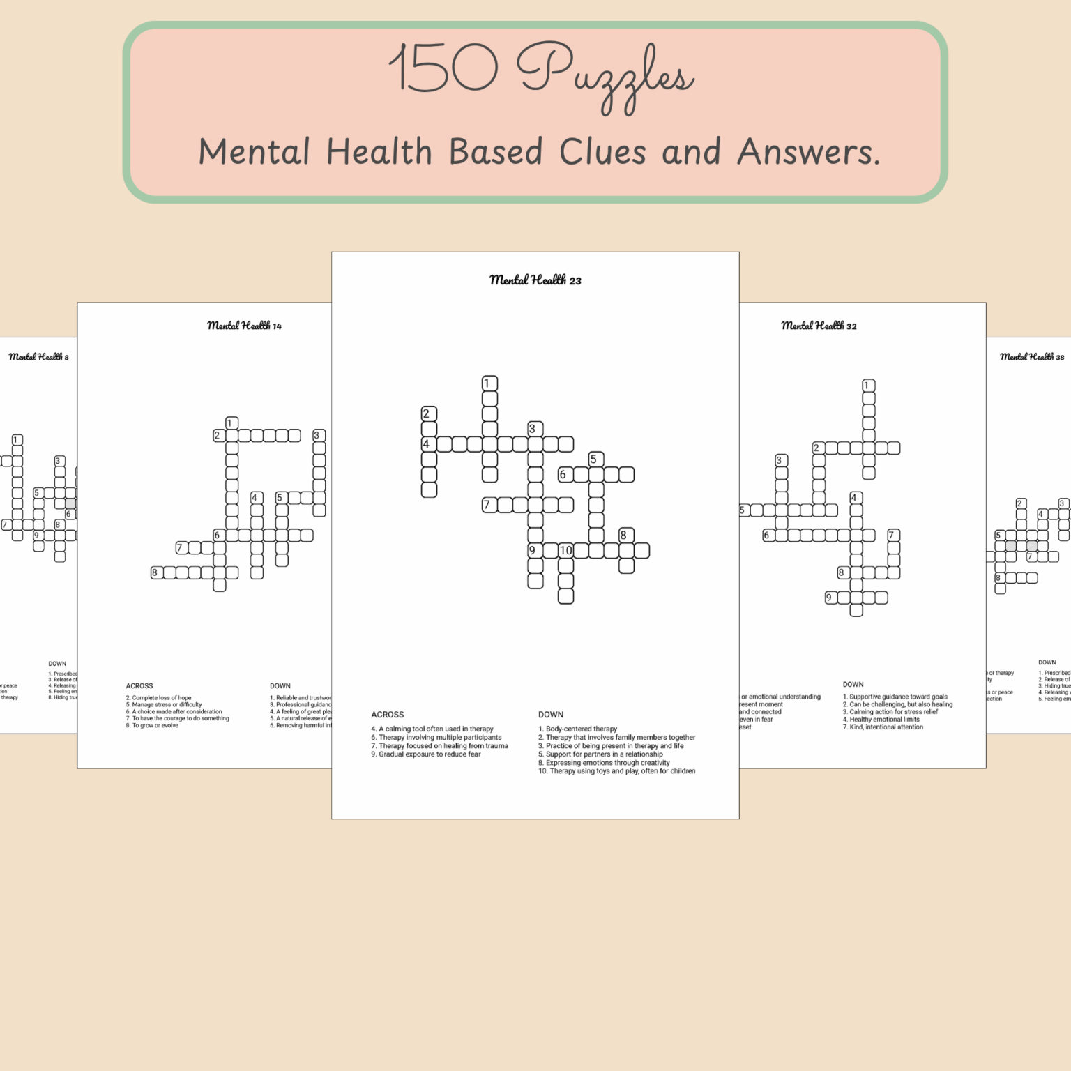 Mental Health Crossword Puzzle Book PDF | 150 Printable Puzzles ...