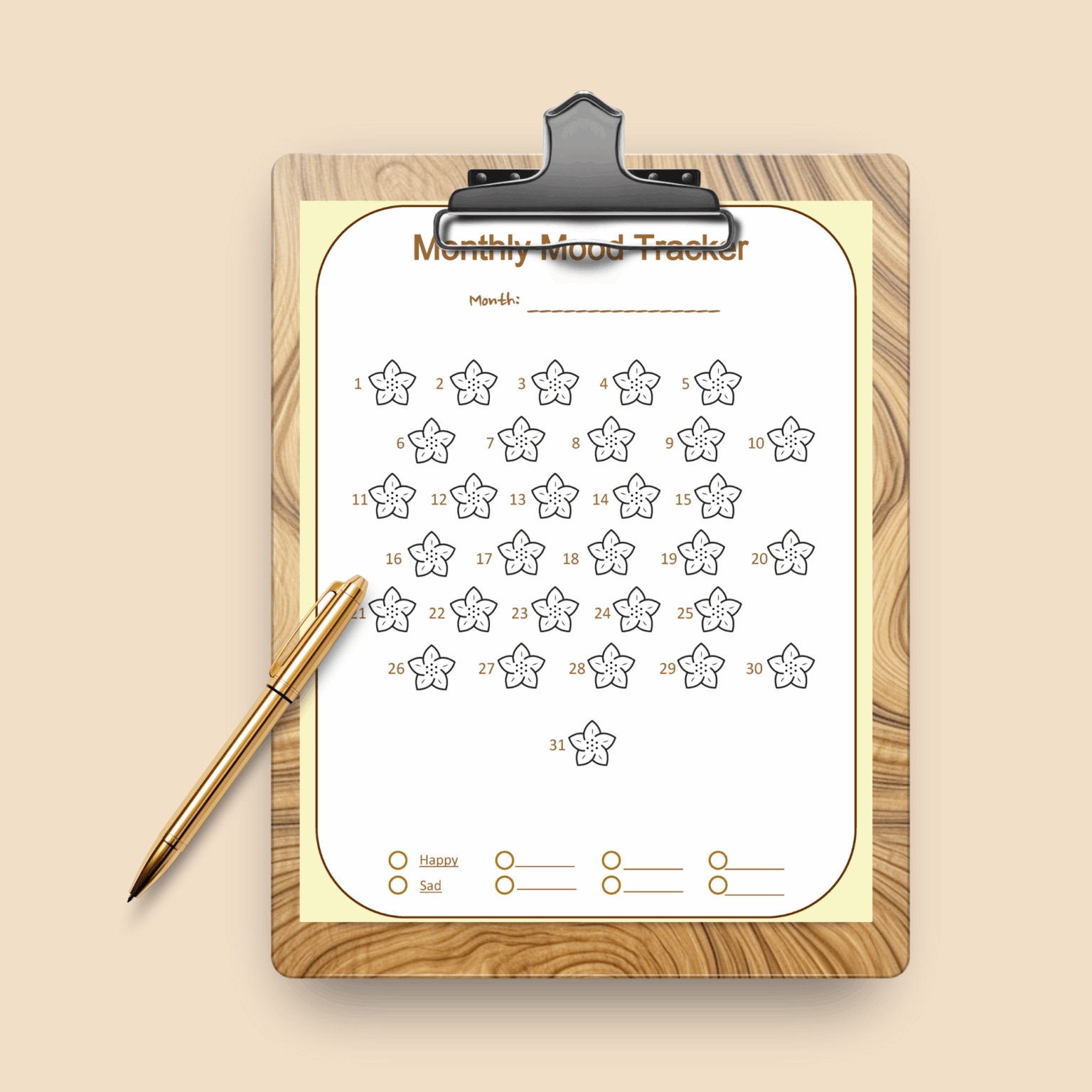 Printable Monthly Mood Tracker – Star Flower Theme – Letter Size PDF ...