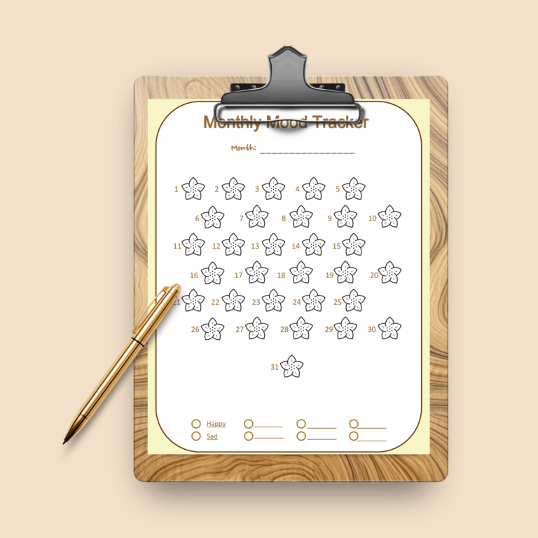Printable Monthly Mood Tracker – Star Flower Theme – Letter Size PDF ...
