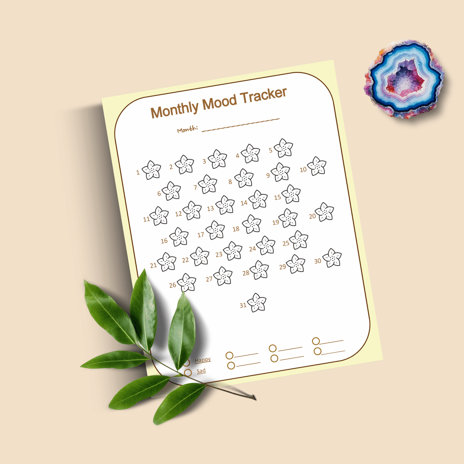 Printable Monthly Mood Tracker – Star Flower Theme – Letter Size PDF ...