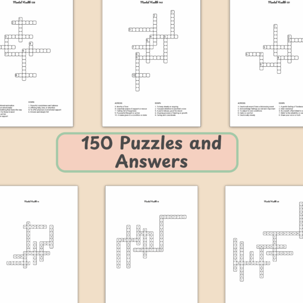 Mental Health Crossword Puzzle Book PDF | 150 Printable Puzzles ...
