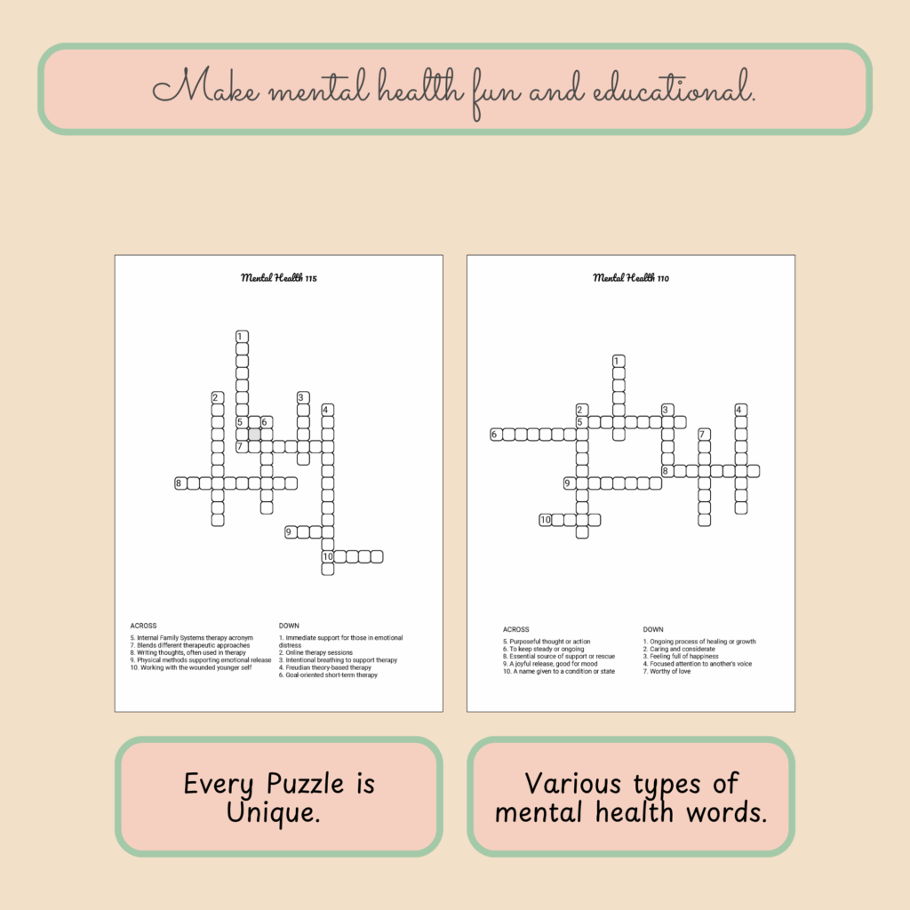 Mental Health Crossword Puzzle Book PDF | 150 Printable Puzzles ...