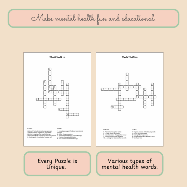 Mental Health Crossword Puzzle Book PDF | 150 Printable Puzzles ...